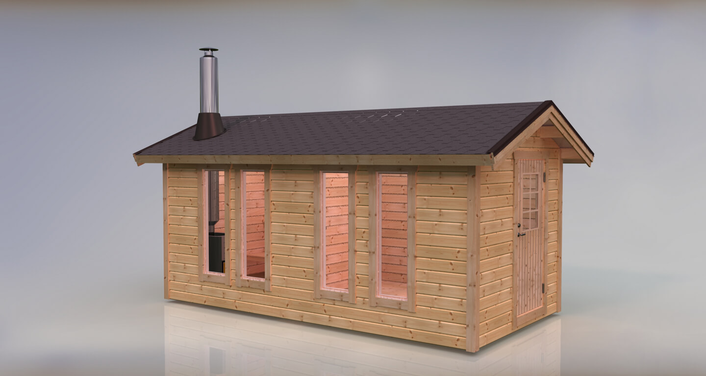 Vedeldad bastustuga - En byggsats från Träbyggarna